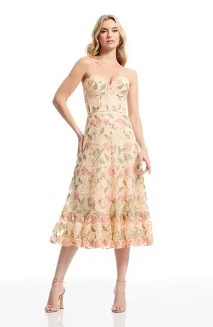 Dress The Population Carina Floral Appliqué Strapless Cocktail Dress - Blush Multi
