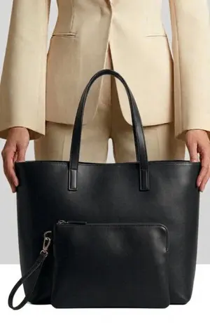 ECOTORIE Agatha Leather Tote - Black