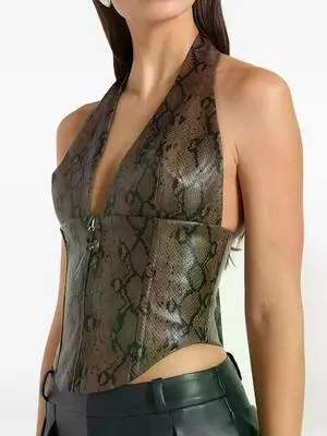 Manière De Voir Sloane Python-print Halterneck Corset Top