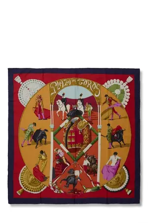 Hermès Multicolor 'plaza De Toros' Silk Scarf 90 - Navy
