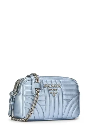 Prada Metallic Calfskin Diagramme Camera Bag - Blue