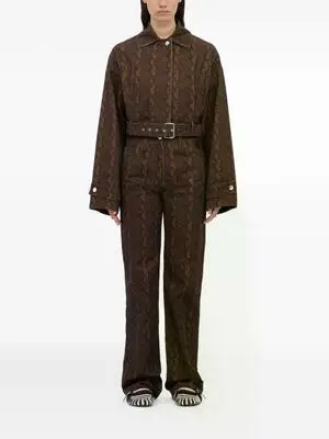 MSGM Patterned Belted Coat - Brown