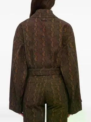 MSGM Patterned Belted Coat - Brown
