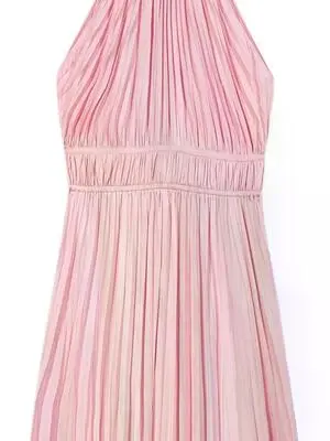 Maje Halterneck Pleated Maxi Dress With Smocked Waist