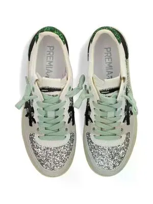 Premiata Grey Glitter Embellished Lace-up Sneakers