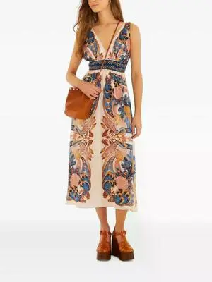 Farm Rio Soft Pink Garden Print Midi Dress
