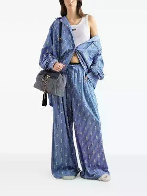 Dolce & Gabbana Poplin Trousers With Crystal Flower Embroidery