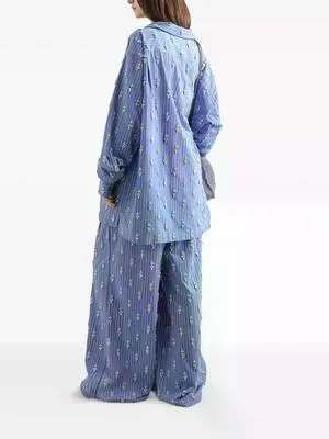 Dolce & Gabbana Poplin Trousers With Crystal Flower Embroidery