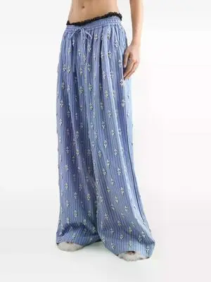 Dolce & Gabbana Poplin Trousers With Crystal Flower Embroidery