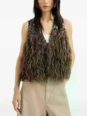 Brunello Cucinelli Sequin Fringed Vest - Brown