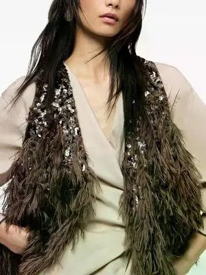 Brunello Cucinelli Sequin Fringed Vest - Brown