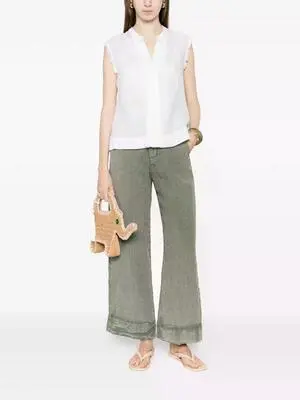 WHITE SAND Cuffed Linen Trousers - Grey