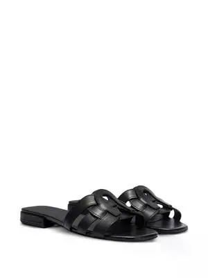 Furla Leather Flat Sandals - Black