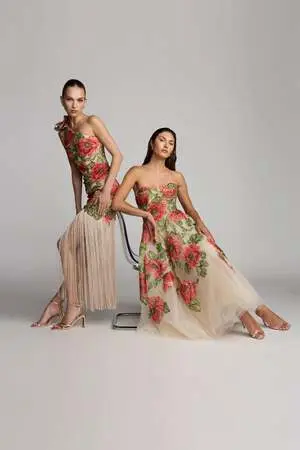 Mac Duggal Floral Embroidered Tulle Midi Dress