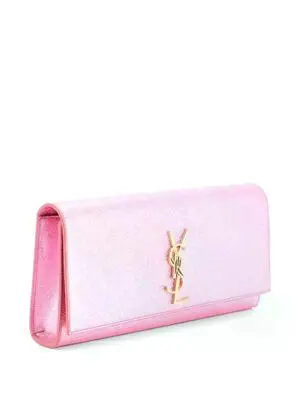 Saint Laurent Classic Monogram Metallic Long Clutch - Pink