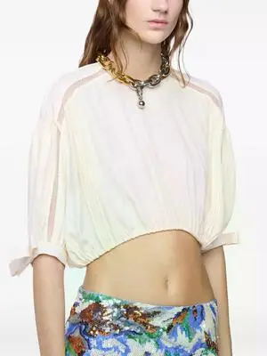 Rabanne Puff-sleeve Cropped Top - Neutrals