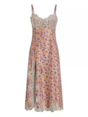 Dolce & Gabbana Floral-print Midi Dress With Lace Detail - Pink