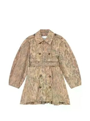 GANNI Printed Double-breasted Belted Trench Coat - Neutrals