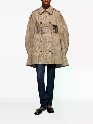 GANNI Printed Double-breasted Belted Trench Coat - Neutrals
