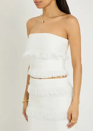 Simkhai Cairo Fringed Strapless Knit Top