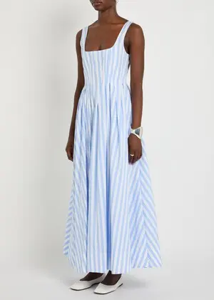 Sportmax Striped Cotton Maxi Dress - Light Blue