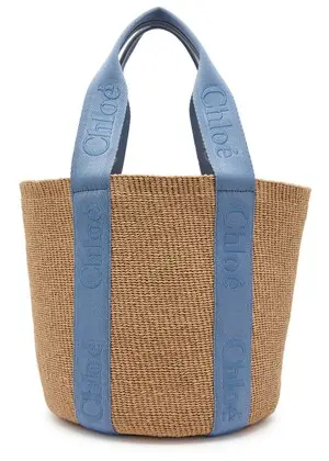 Chloé Woody Raffia Basket Bag - Blue