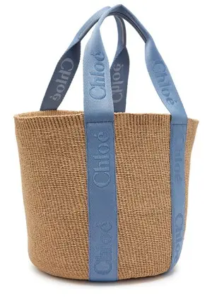 Chloé Woody Raffia Basket Bag - Blue