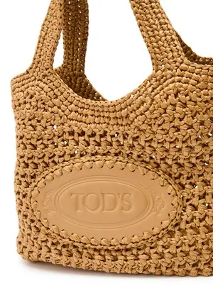 TOD'S Mancini Mini Raffia Top Handle Bag - Natural