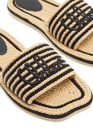 Chloé Striped Woven Sliders - Black