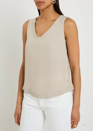 Herno Satin-crepe V-neck Top - Cream