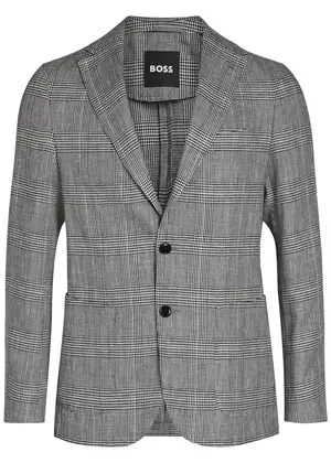 BOSS Hanry Checked Cotton And Linen-wool Blazer - Grey