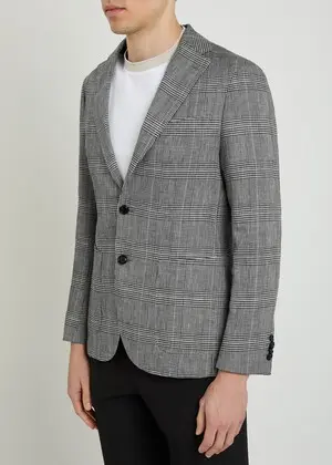 BOSS Hanry Checked Cotton And Linen-wool Blazer - Grey