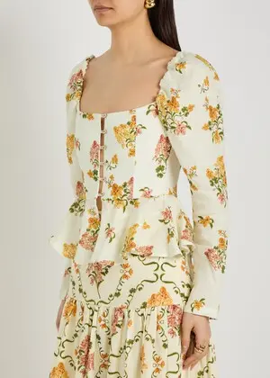 Agua Bendita Bromelia Floral-print Linen Top - Multicoloured