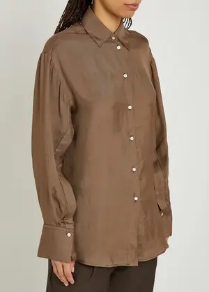 RÓHE Checked Satin Shirt - Brown
