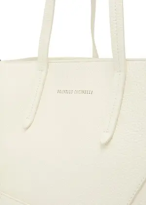 Brunello Cucinelli Grained Leather Tote Bag - Cream