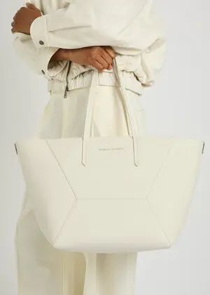 Brunello Cucinelli Grained Leather Tote Bag - Cream