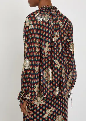 Etro Floral-embroidered Silk Blouse - Black
