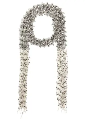 Dries Van Noten Fringed Beaded Scarf Necklace - Silver