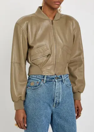 Chloé Sculpted Leather Cropped Bomber Jacket - Brown