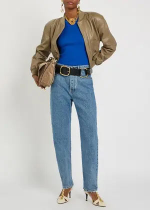 Chloé Sculpted Leather Cropped Bomber Jacket - Brown