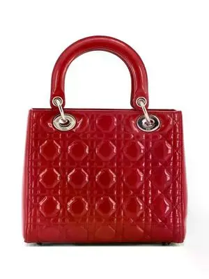 Dior Lady Medium Satchel Cannage Quilt Patent - Red