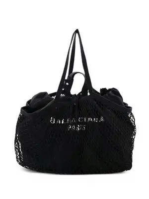 Balenciaga 24/7 Drawstring Mesh And Canvas Medium Tote Bag - Black