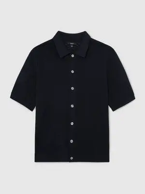REISS Phoenix Textured-knit Button-through Shirt - Navy