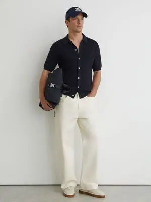 REISS Phoenix Textured-knit Button-through Shirt - Navy