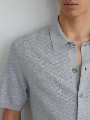 REISS Phoenix Textured-knit Button-through Shirt - Soft Grey