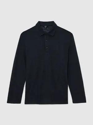 REISS Pembroke Linen Long-sleeve Knitted Polo Shirt - Navy