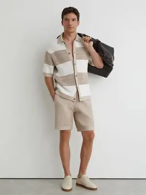 REISS Cotton Textured Knit Drawstring Shorts