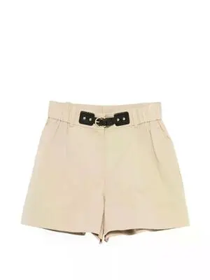 Maje High-waisted Cotton Blend Shorts With Leather Belt - Neutrals