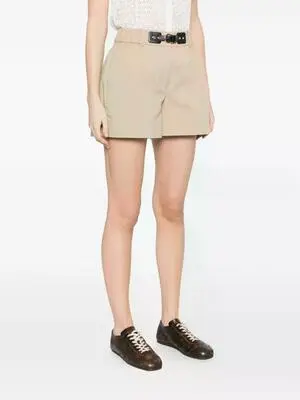 Maje High-waisted Cotton Blend Shorts With Leather Belt - Neutrals