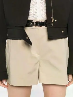Maje High-waisted Cotton Blend Shorts With Leather Belt - Neutrals